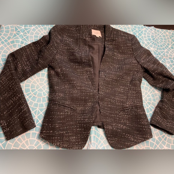 LOFT | Jackets & Coats | Loft Blazer Black With White Tweed Treatment ...
